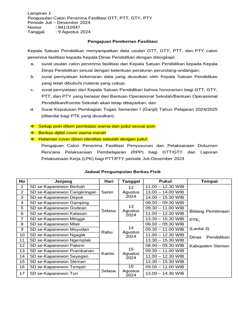 Format Word-Lampiran Edaran Fasilitasi Juli-Desember 2024 | PDF