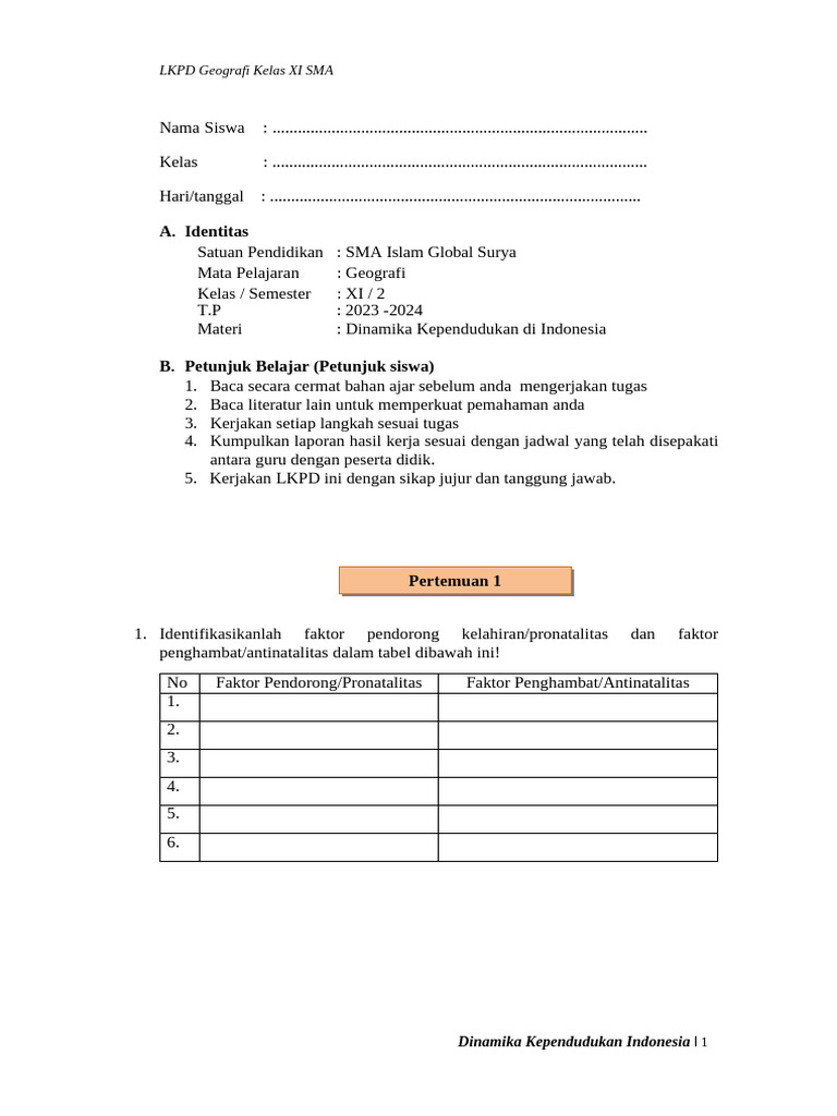 3.5 LKPD Dinamika Kependudukan Pert 1 | PDF