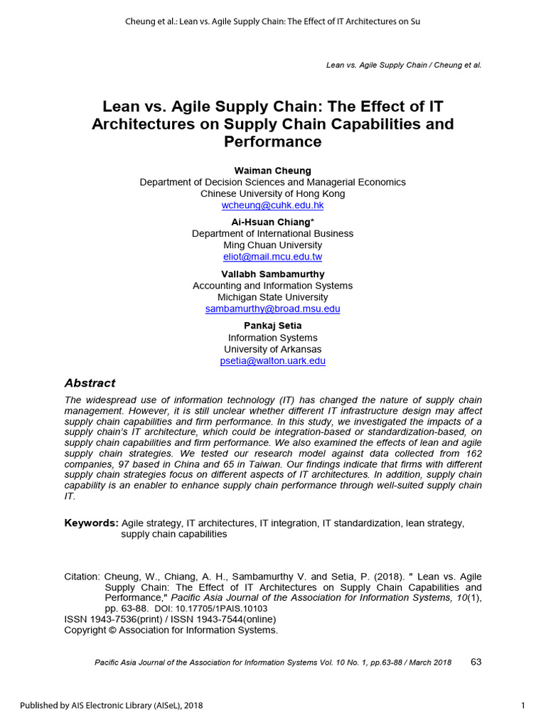Lean vs. Agile Supply Chain - The Effect of IT Architectures On Su | PDF