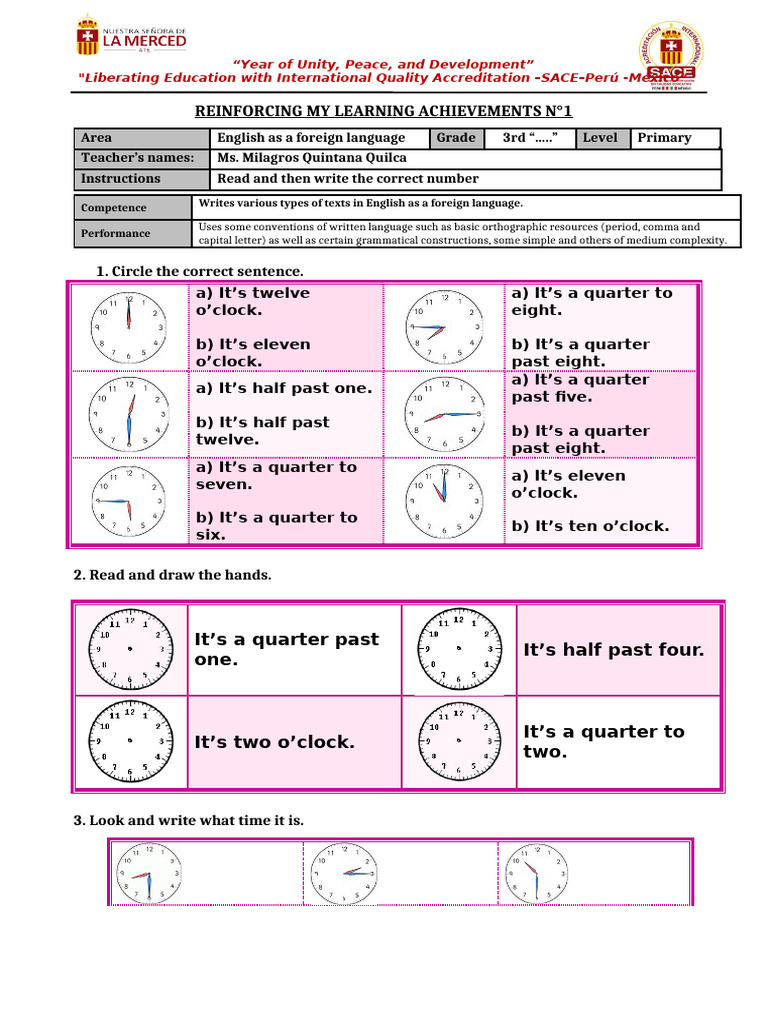 Worsheet The Time - 3rd Grade | PDF | English Language | Human ...