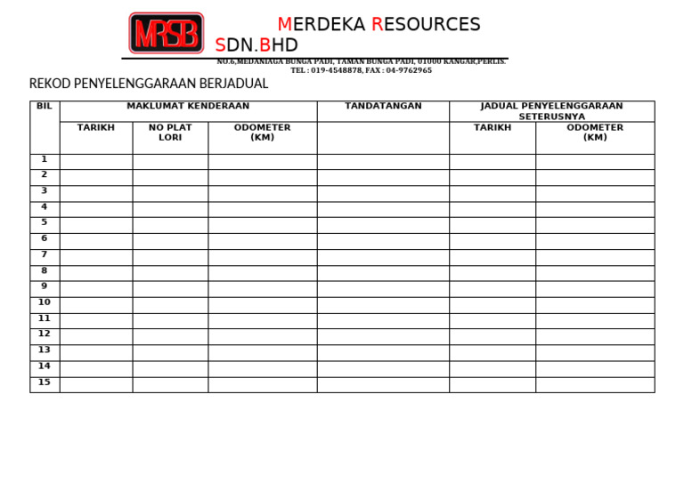Rekod Penyelenggaraan Berjadual | PDF