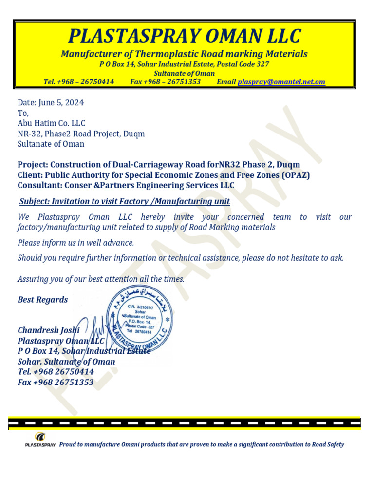 Invitation Letter for Factory Visit | PDF
