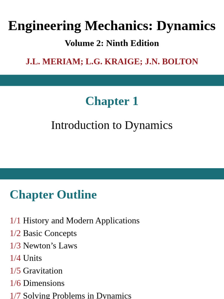 Dynamics Chapter 1 Introduction To Dynamics | PDF