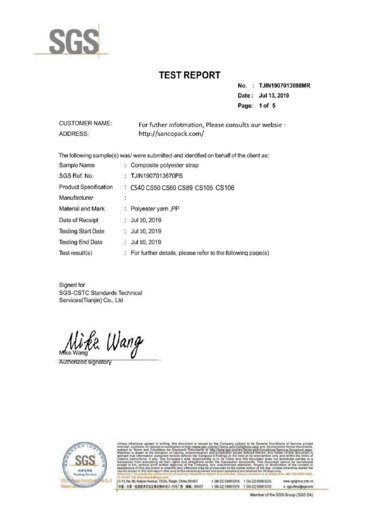 Test Report-Sgs-composite Strap | PDF