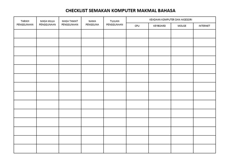 Checklist Semakan Komputer Makmal | PDF