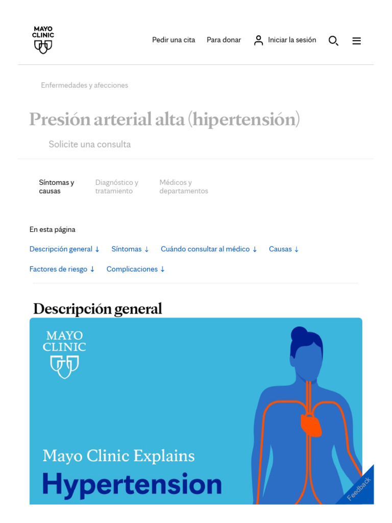 Presión Arterial Alta (Hipertensión) - Symptoms & Causes - Mayo Clinic ...