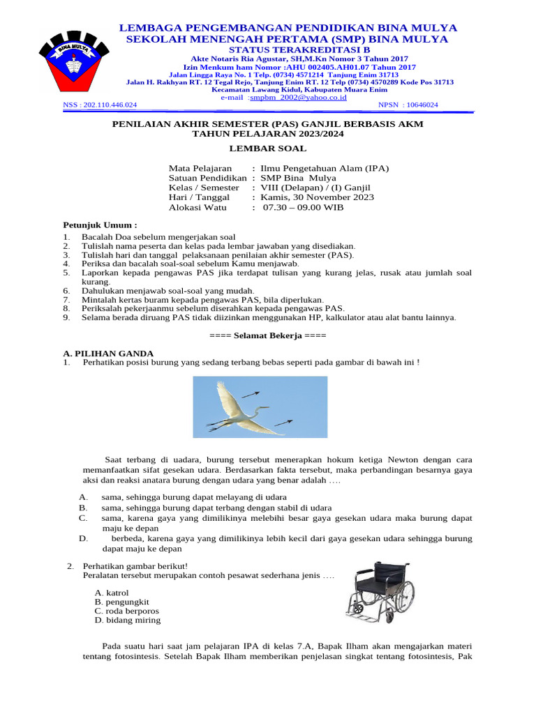 PAS IPA Kelas 8 AKM Semester 1 | PDF