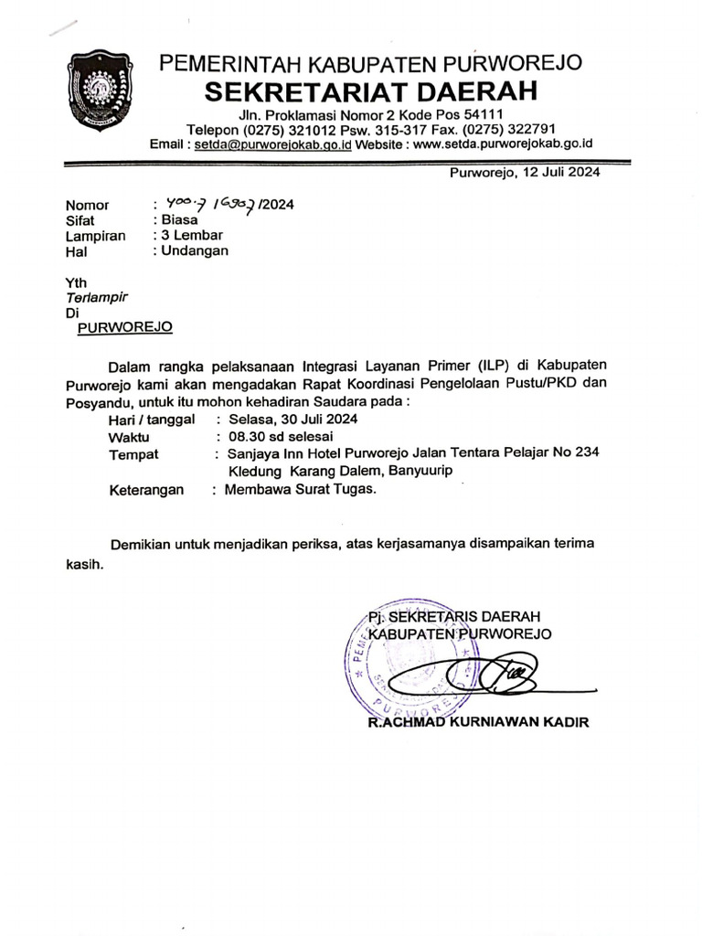 Undangan Rakor ILP 30 Juli 2024 | PDF