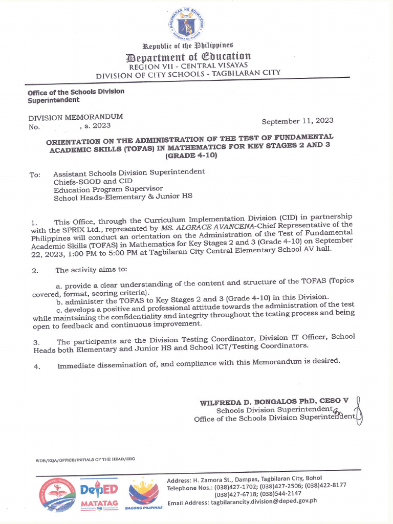DM No. 394 S. 2023 Orientation On The Administration of The Test of ...