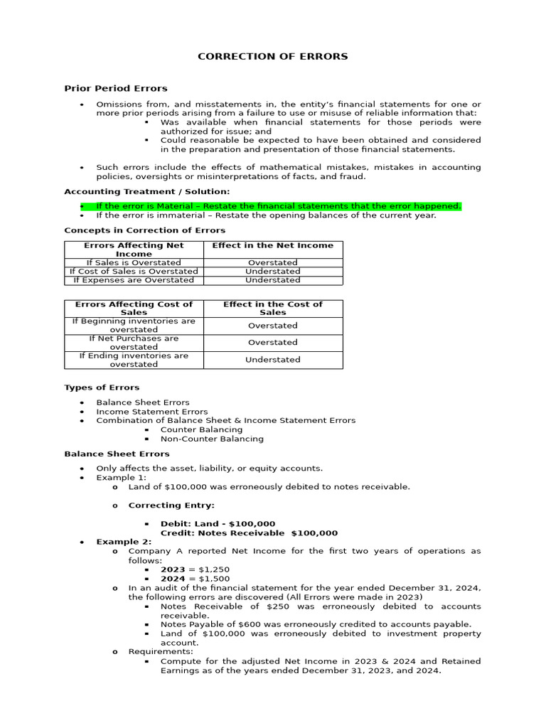 Correction of Errors | PDF