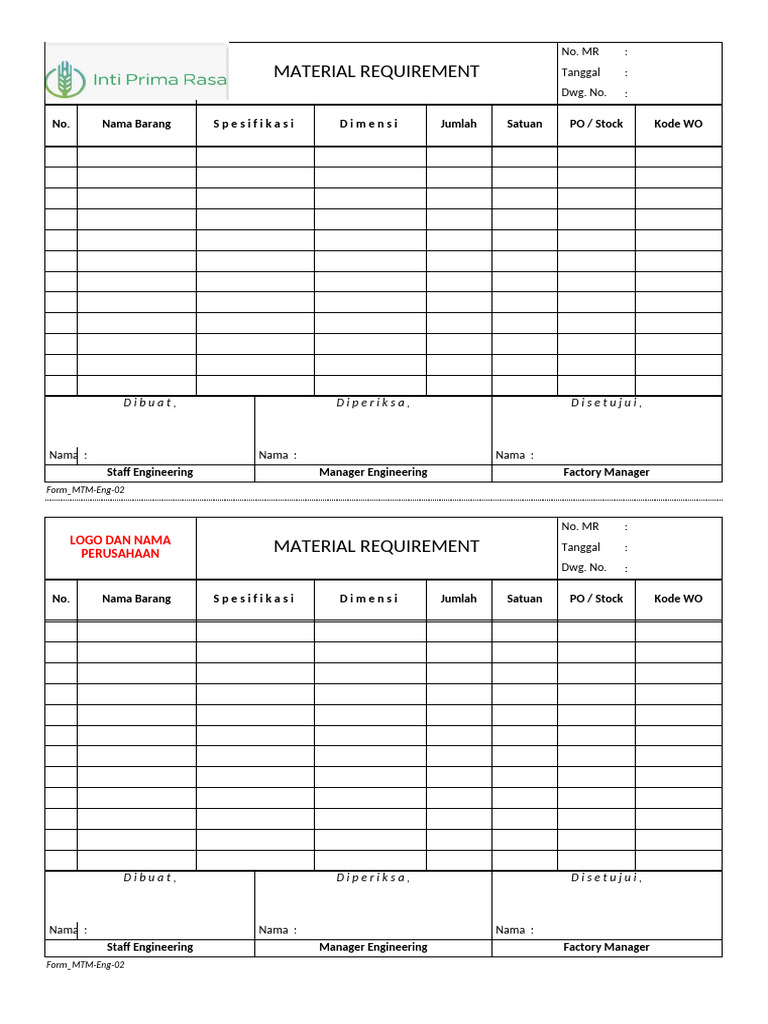 Form - Material Requirement | PDF