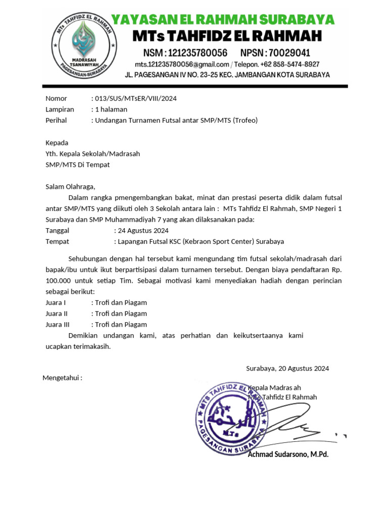 Undangan Peserta Futsal | PDF