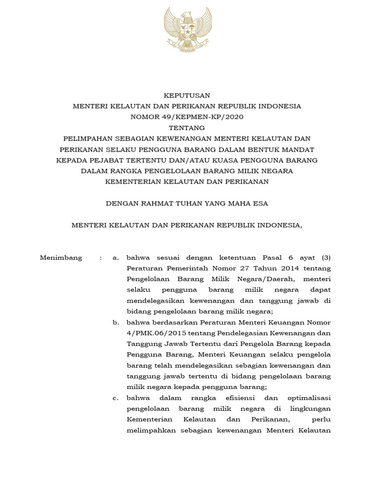 2020 Kepmenkp 049 | PDF
