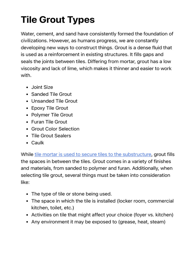Tile Grout Types - Archtoolbox | PDF