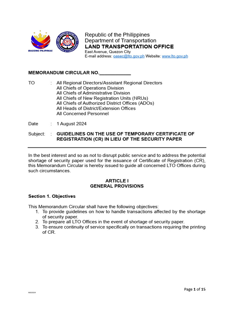 Guidelines On The Use of Temporary CR | PDF