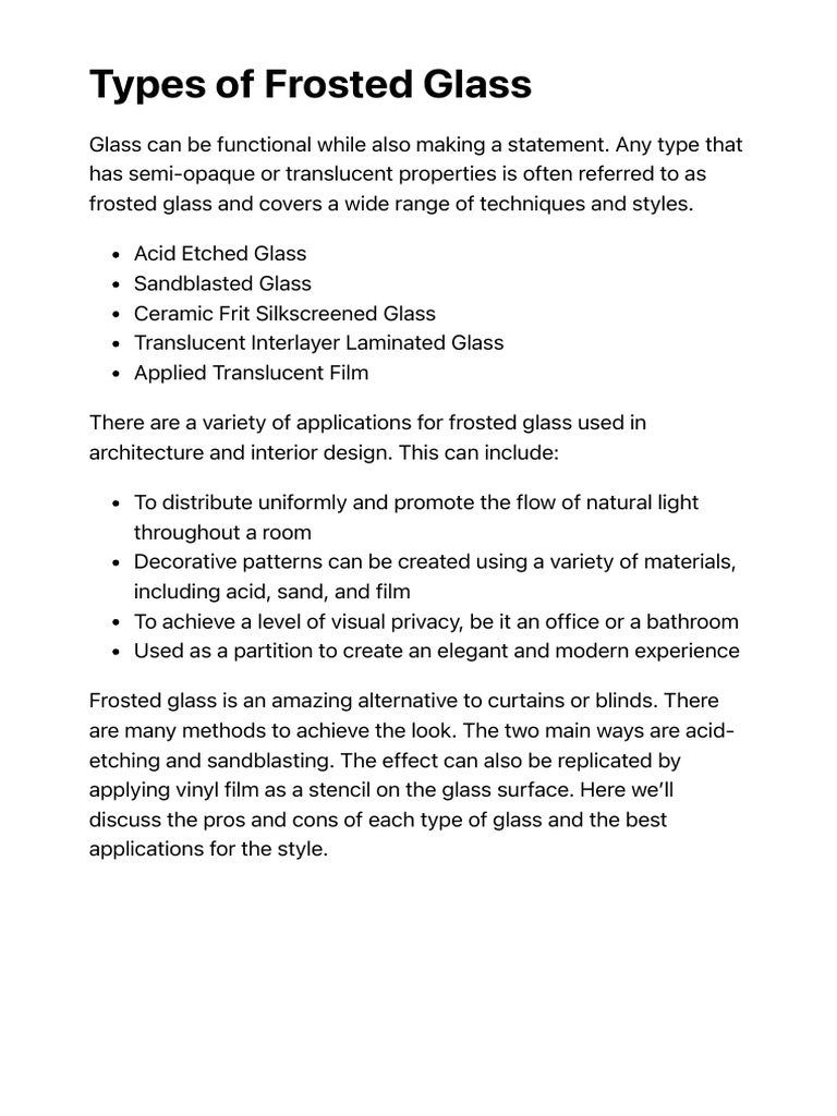 Types of Frosted Glass - Archtoolbox | PDF