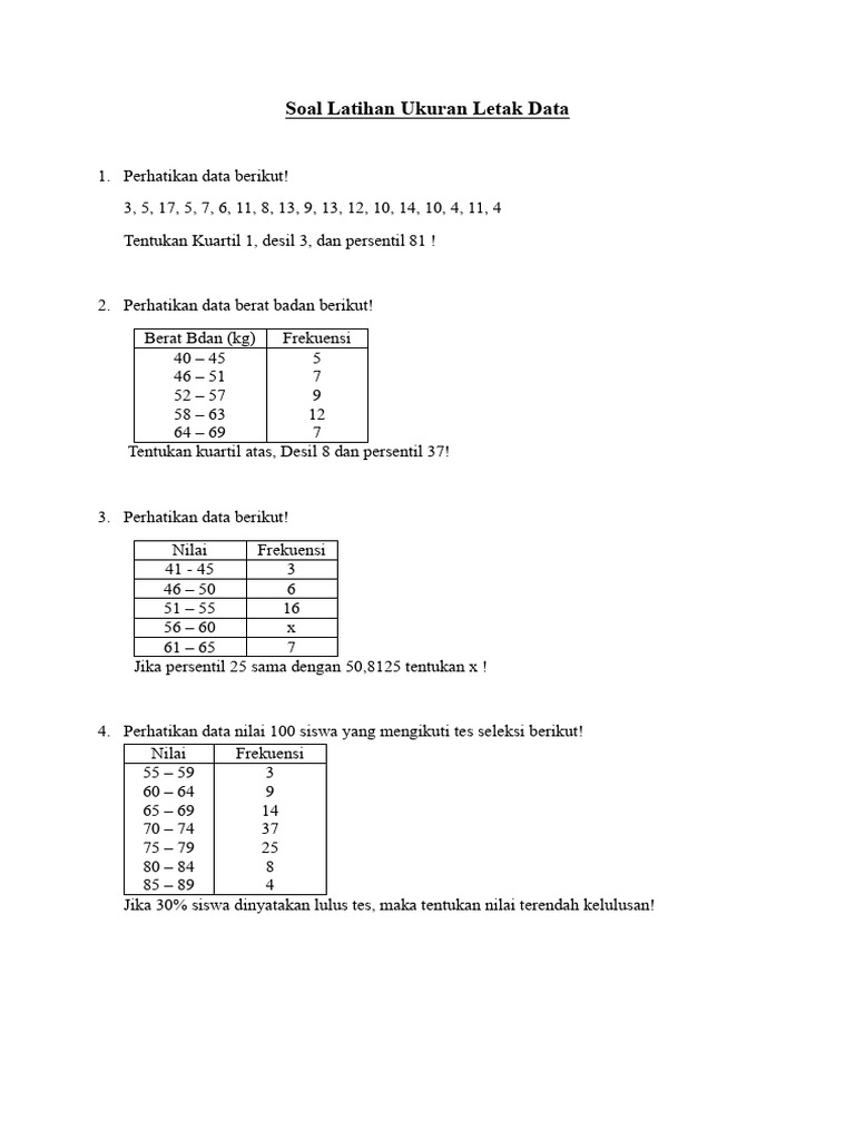 Soal Latihan Ukuran Letak Data | PDF