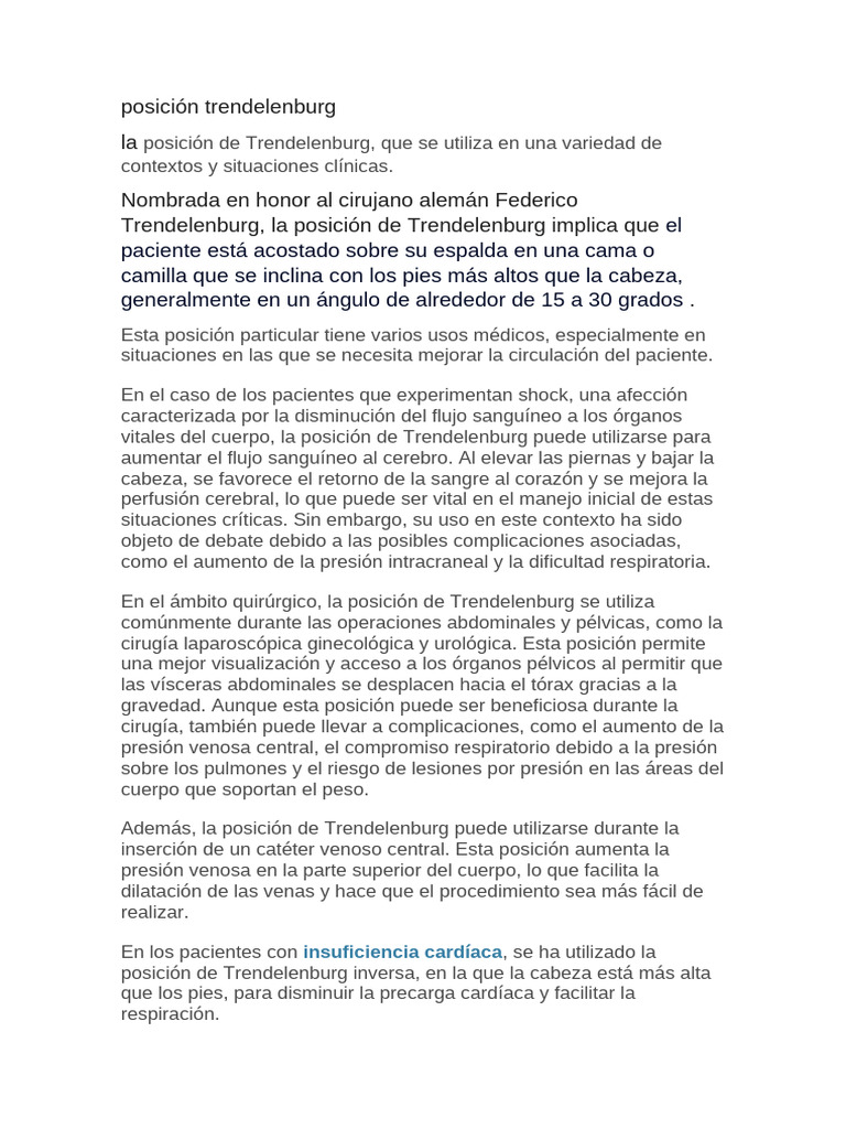 Usos y Precauciones de la Posición Trendelenburg | PDF | Cirugía ...