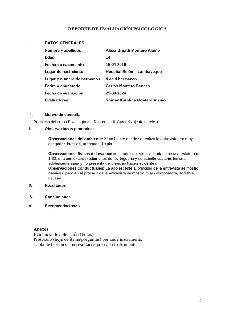 Modelo de Reporte de La Evaluacion | PDF
