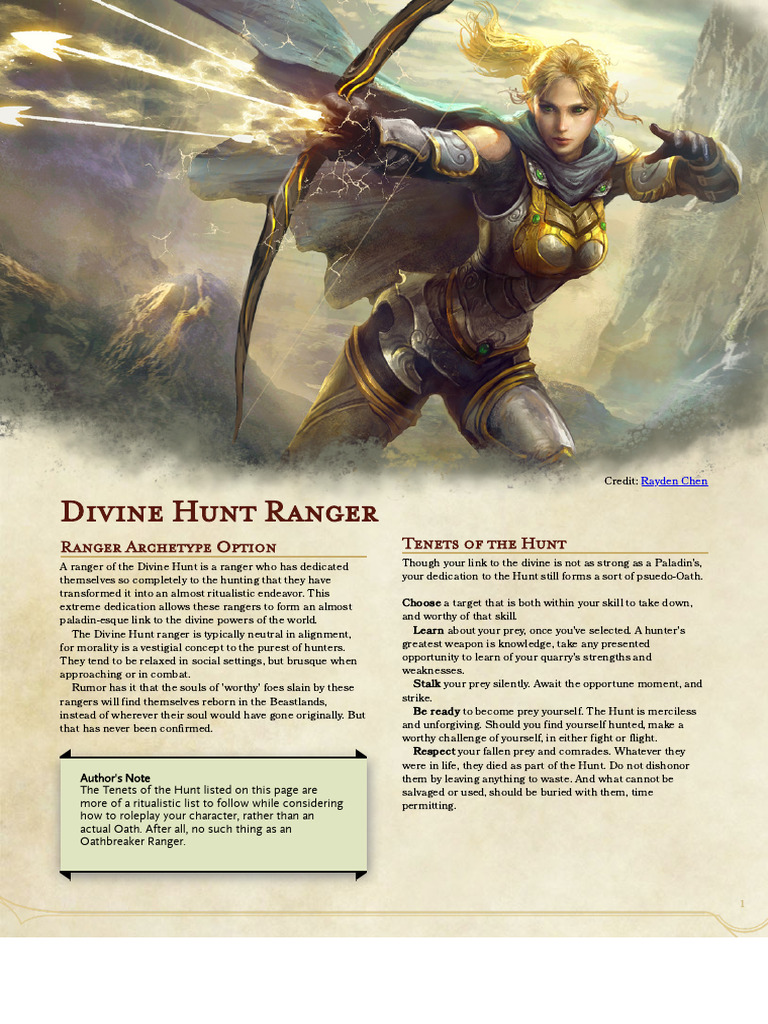 Divine Hunt Ranger Archetype - The Homebrewery | PDF Divine Hunt Ranger Archetype - The Homebrewery | PDF
