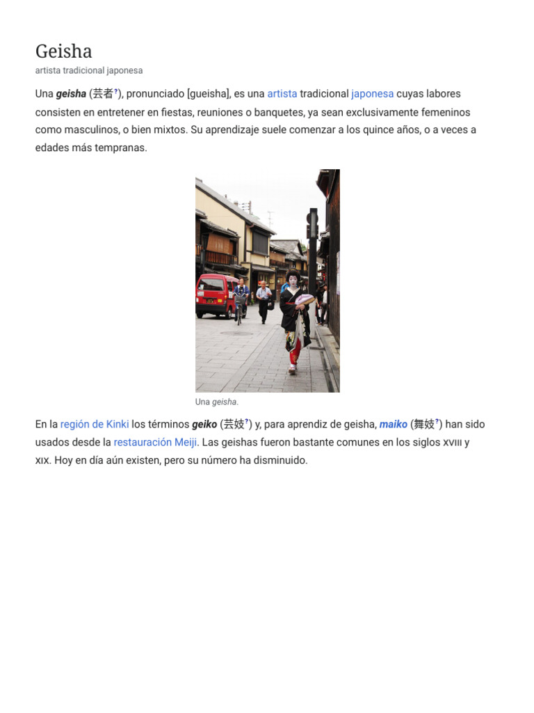 Geisha - Wikipedia, La Enciclopedia Libre | PDF | Geisha | Religión y ...