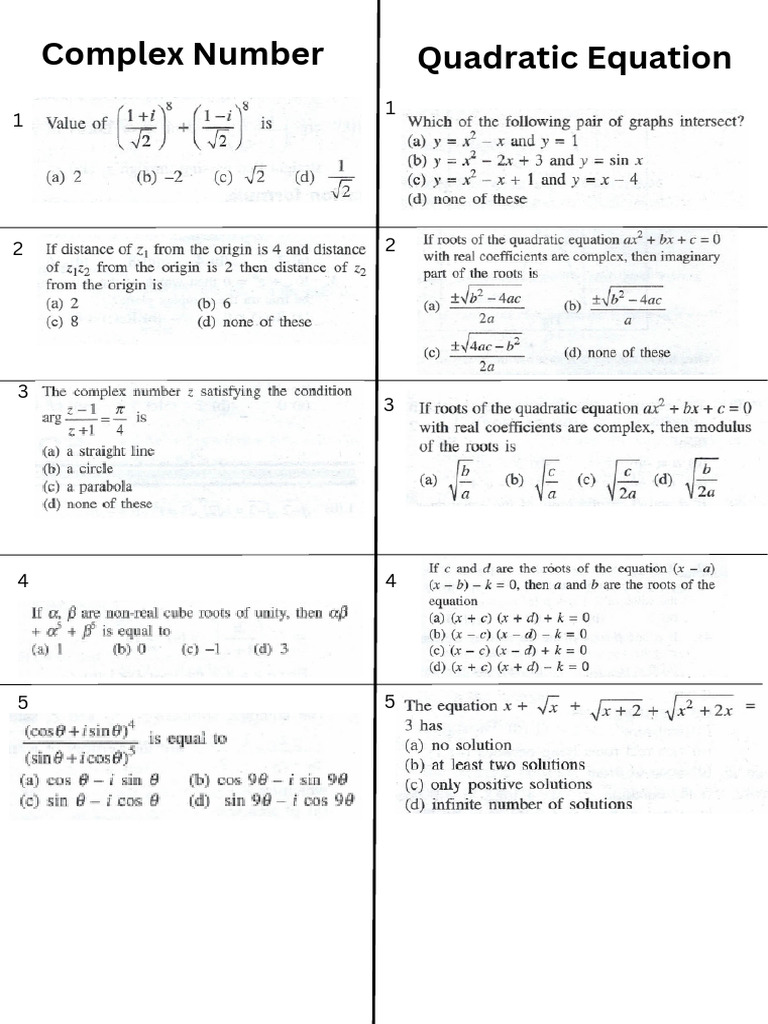Complex Number & Quadratic Equation Sums For Cengage | PDF
