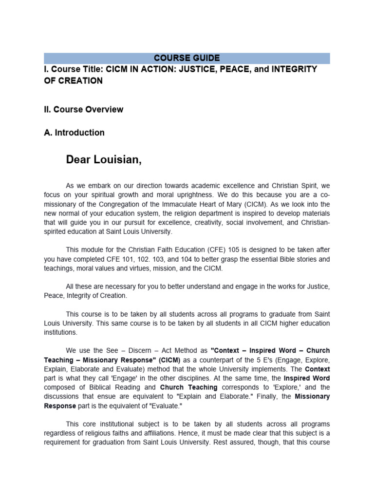 CFE 105A - Course Guide | PDF