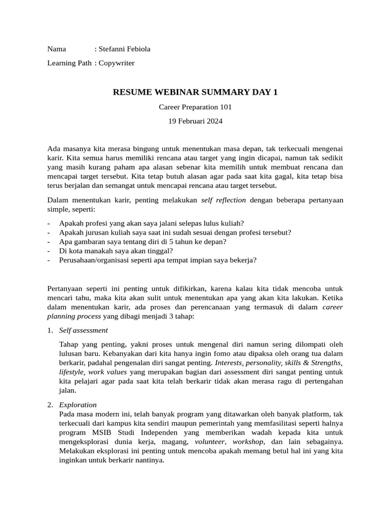 Resume Webinar Day 1 | PDF