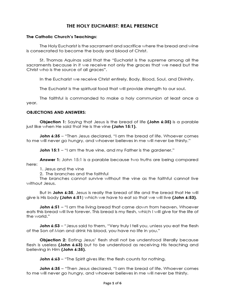 Topic 3-The Holy Eucharist - Real Presence | PDF | Eucharist | Jesus