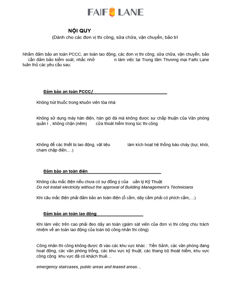 General Regulation - Nội Quy Chung về việc thi công | PDF