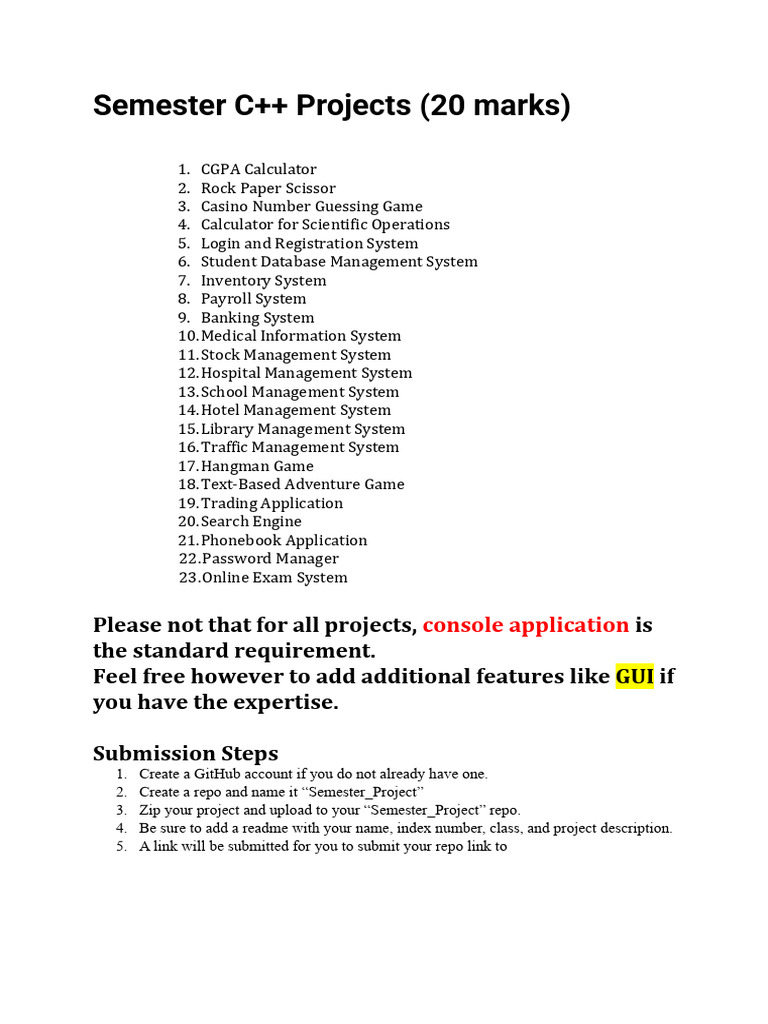 BSC IT100 Semester Project Description | PDF