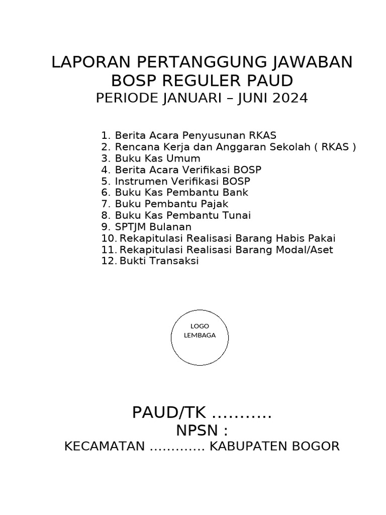 Cover Laporan Bosp Paud | PDF