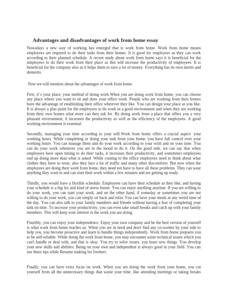 Advantages and Disadvantages of Work From Home Essay | PDF