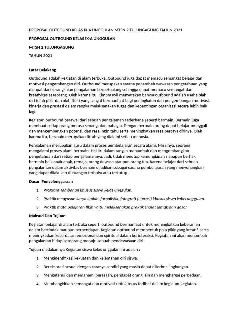 Proposal Outbound Kelas Ix | PDF