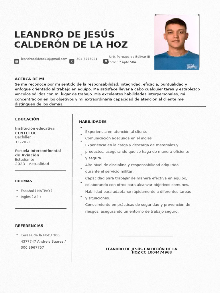 Hoja de Vida Leandro Calderón 2024 | PDF