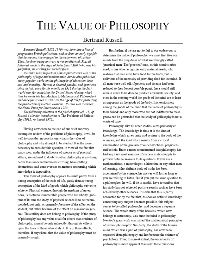 The Value of Philosophy by Bertrand Russell | PDF | Knowledge ...