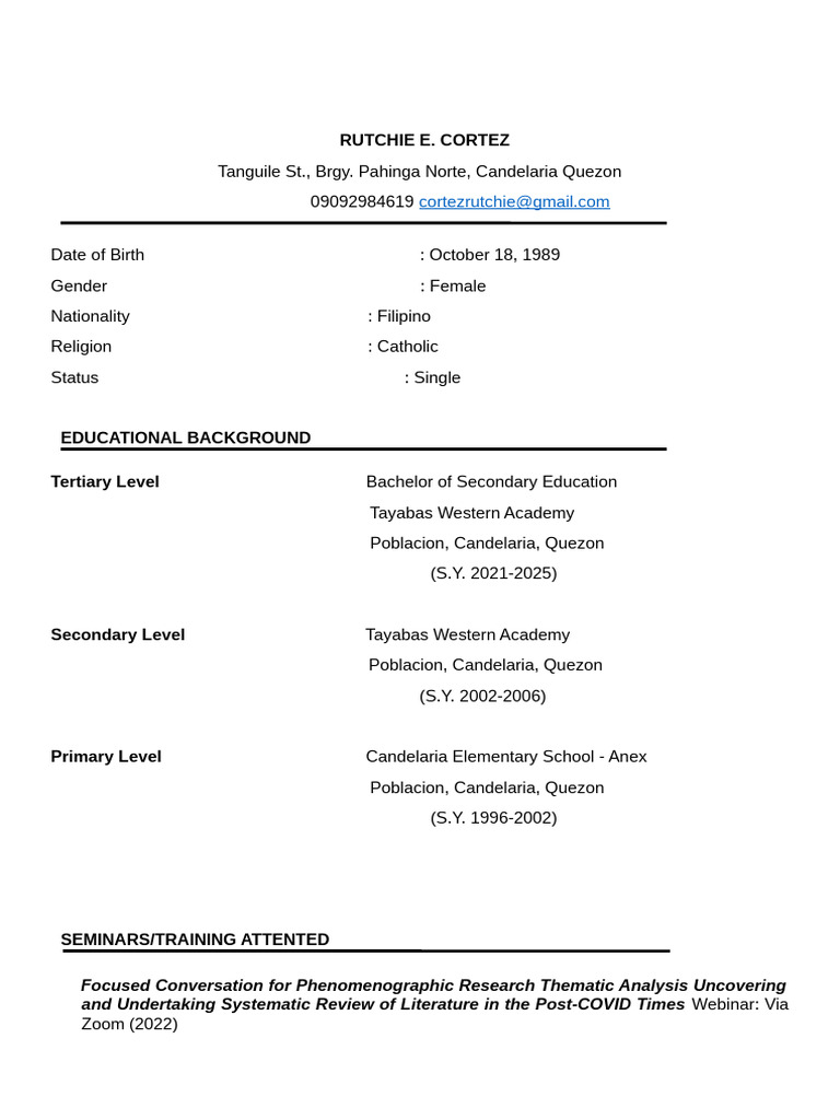RUTCHIE Curriculum Vitae | PDF