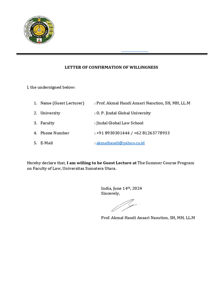 Letter For Confirmation - Akmal Handi | PDF