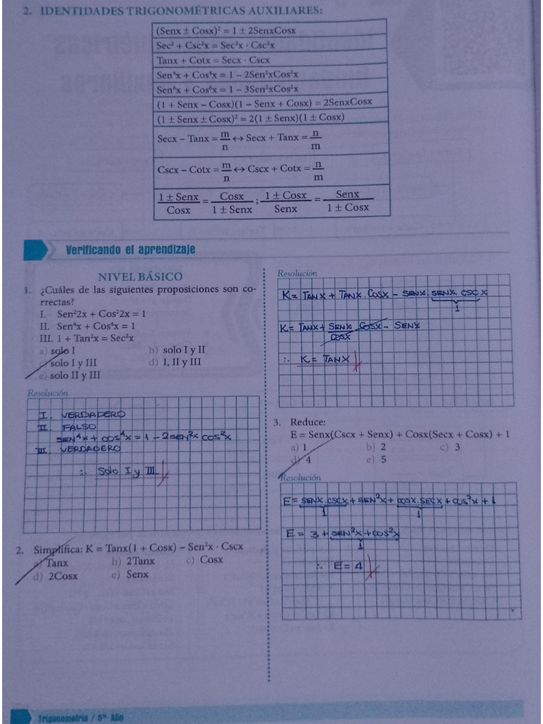 5 Sec - Trigonometria - Solucionario 12 ' ('Identidades Trigonometricas') ' - Prof William ...