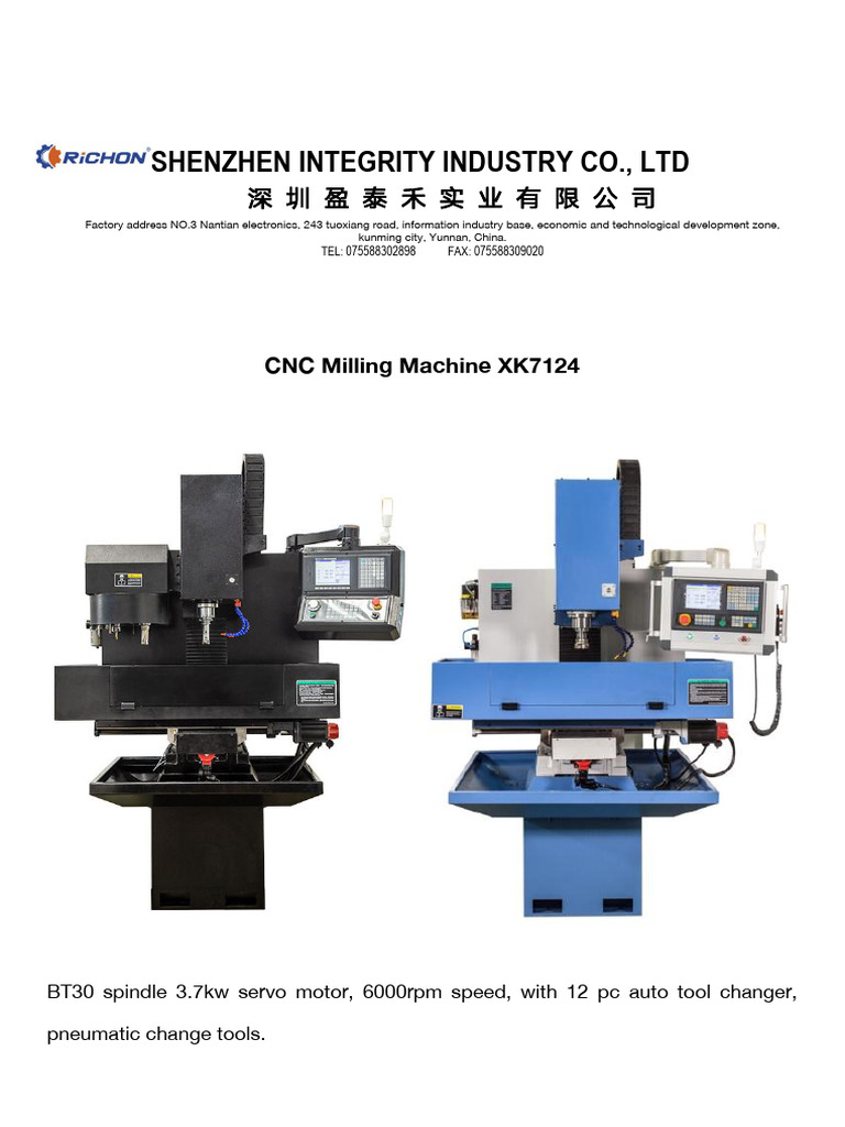 CNC Milling Machine XK7124 Specification | PDF