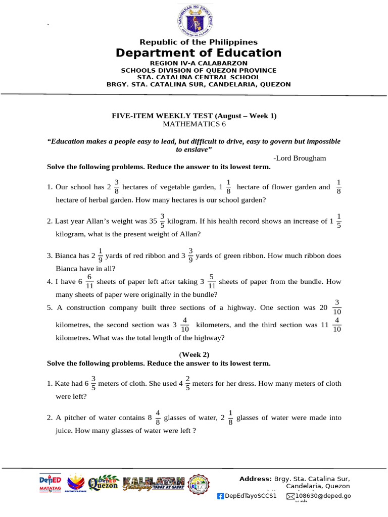 5 Item Test - Q1W1 4 Pupils | PDF