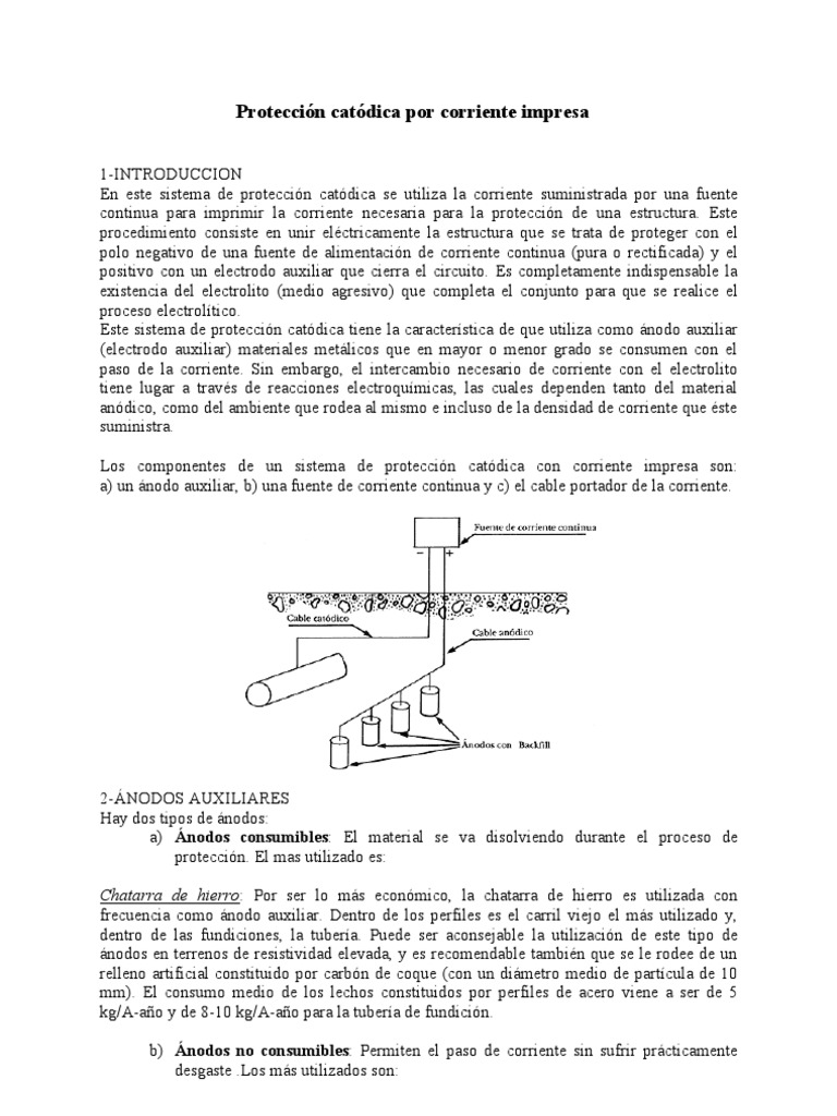 Protección catodica por corriente impresa | Electrodo | Corriente eléctrica