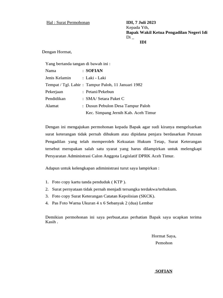 Surat Permohonan Pengadilan | PDF