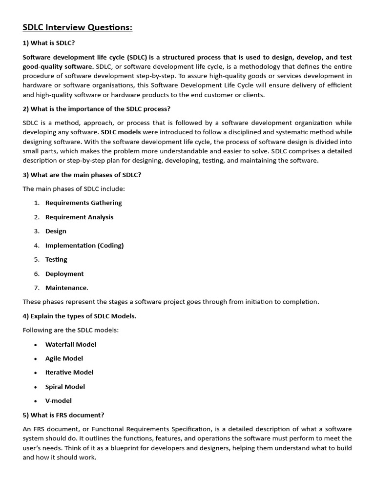 Top 25 SDLC & STLC Interview Questions | PDF