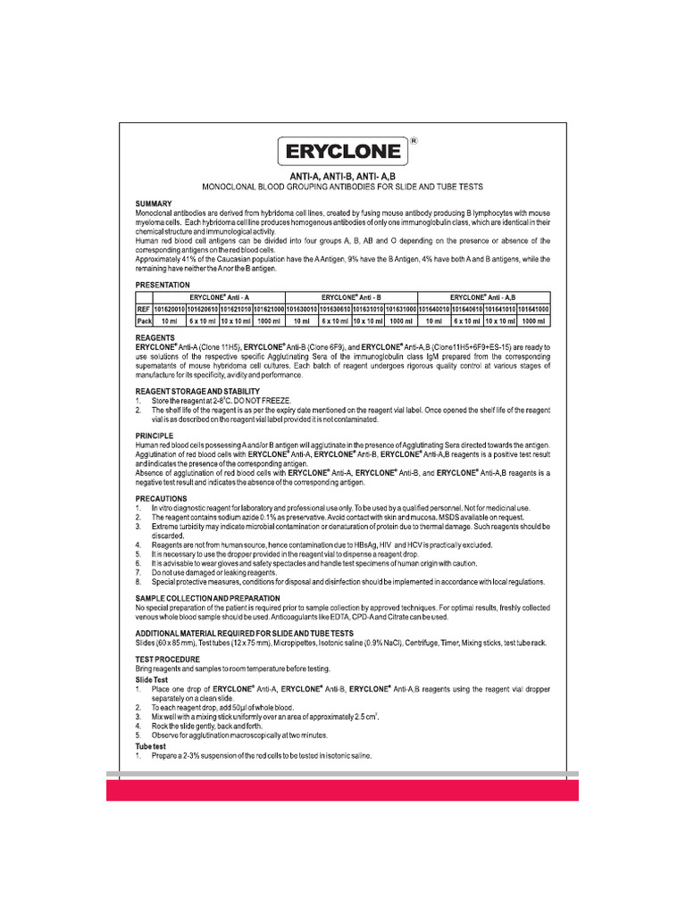 Eryclone Anti A Ifu | PDF