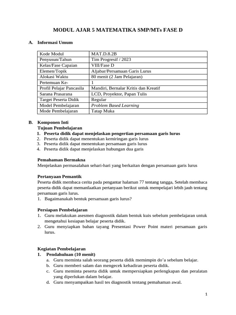 MATEMATIKA SMP - MTS JL.2B - KM-MA (Modul Ajar) - Modul Ajar Matematika SMP 2B-2 | PDF