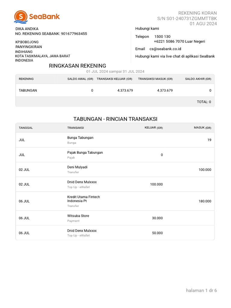 Seabank Statement 2024000812 | PDF