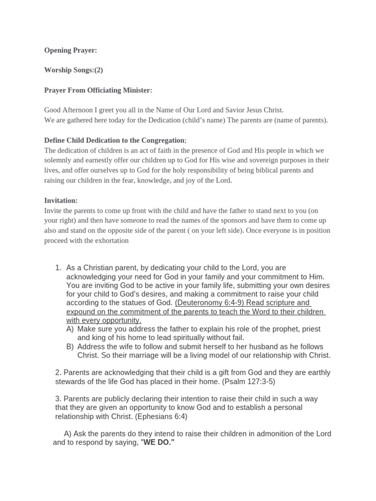 Child Dedication Outline | PDF