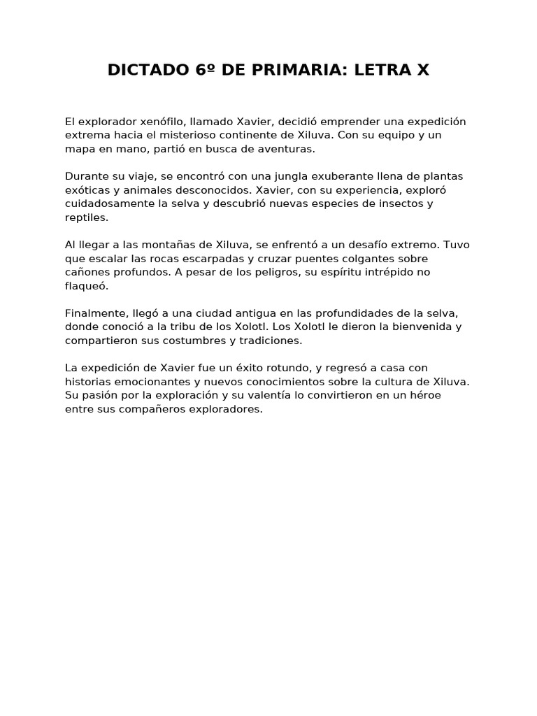 DICTADO 6o DE PRIMARIA - LETRA X | PDF