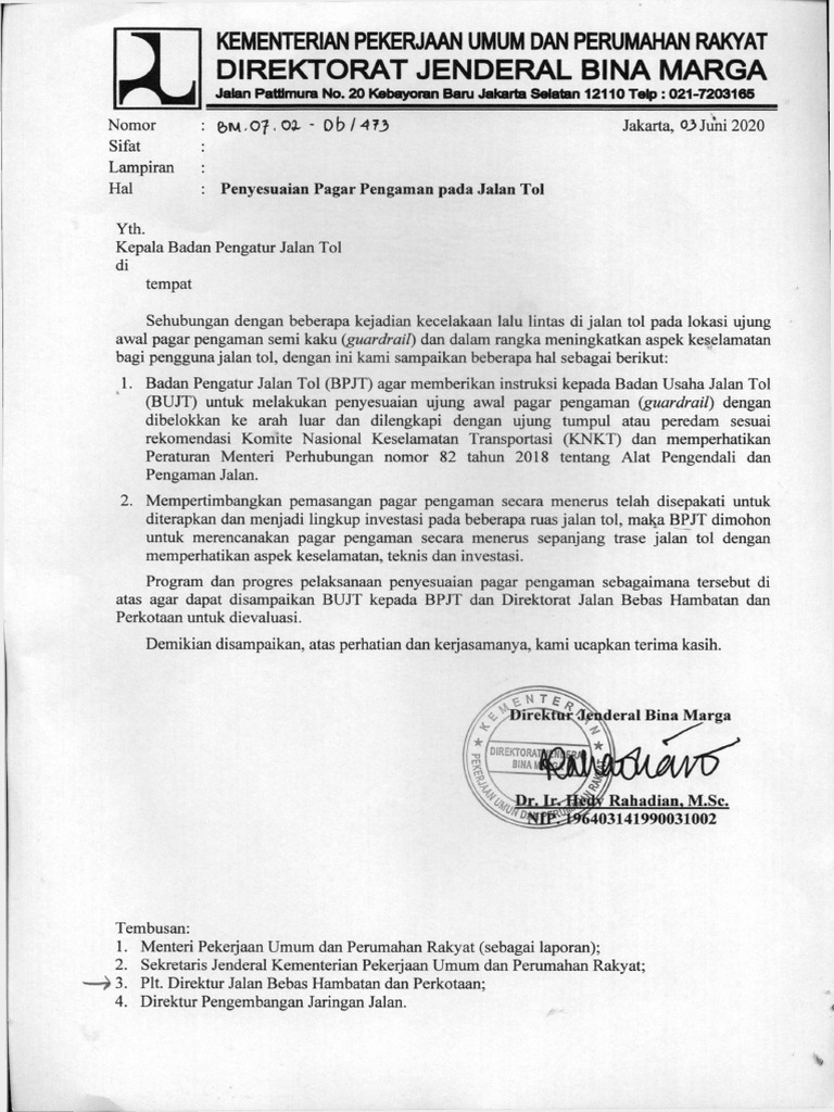 Surat_Dirjen_ke_Kepala_BPJT_hal_Penyesuaian_Pagar_Pengaman_Jalan_Tol_pdf_27-12-2021_07-08-46 | PDF